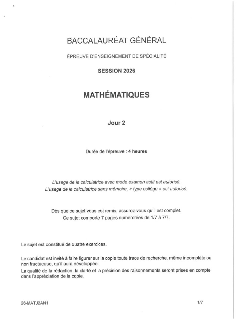 Copie de Tle-SUJET-Amérique Du Nord S2 21 Mai 2026 | PDF