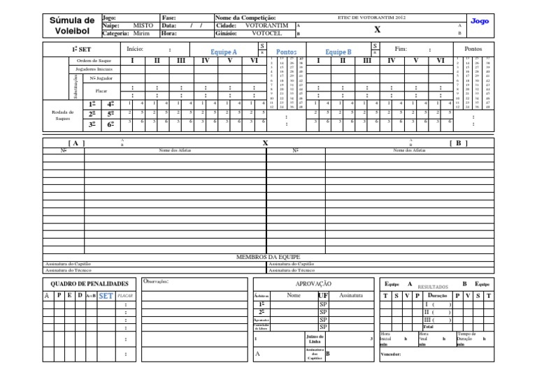 Súmula de VOLEI GINCANA 1 SET ETEC 2012 | PDF