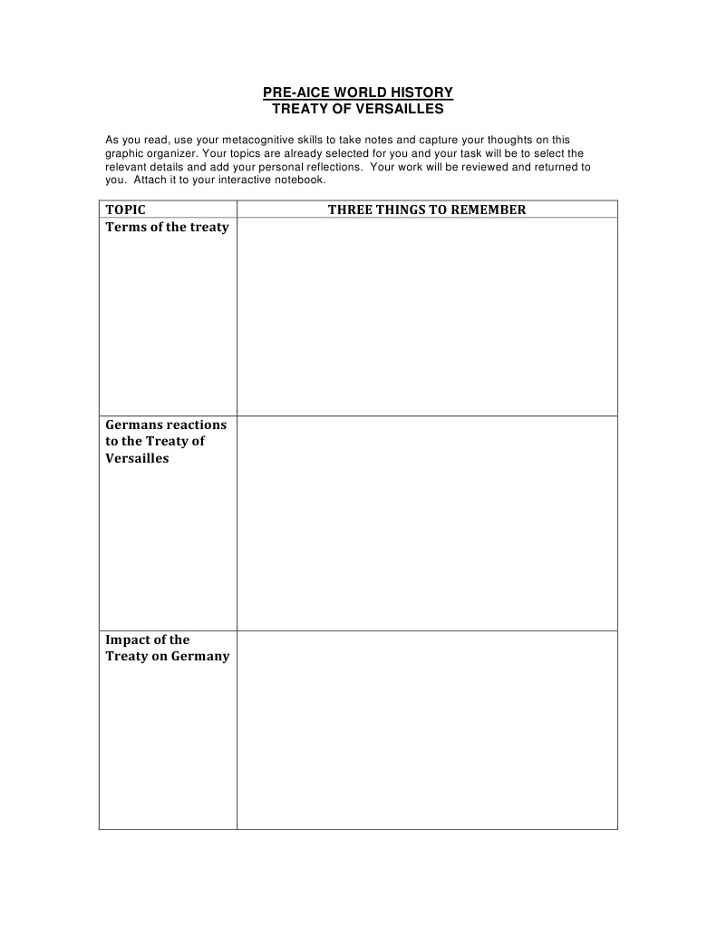 Treaty of Versailles Graphic Organizer | PDF