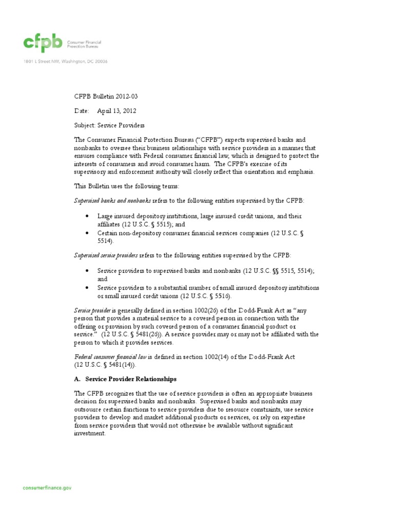 CFPB Memo | PDF | Consumer Financial Protection Bureau | Finance ...