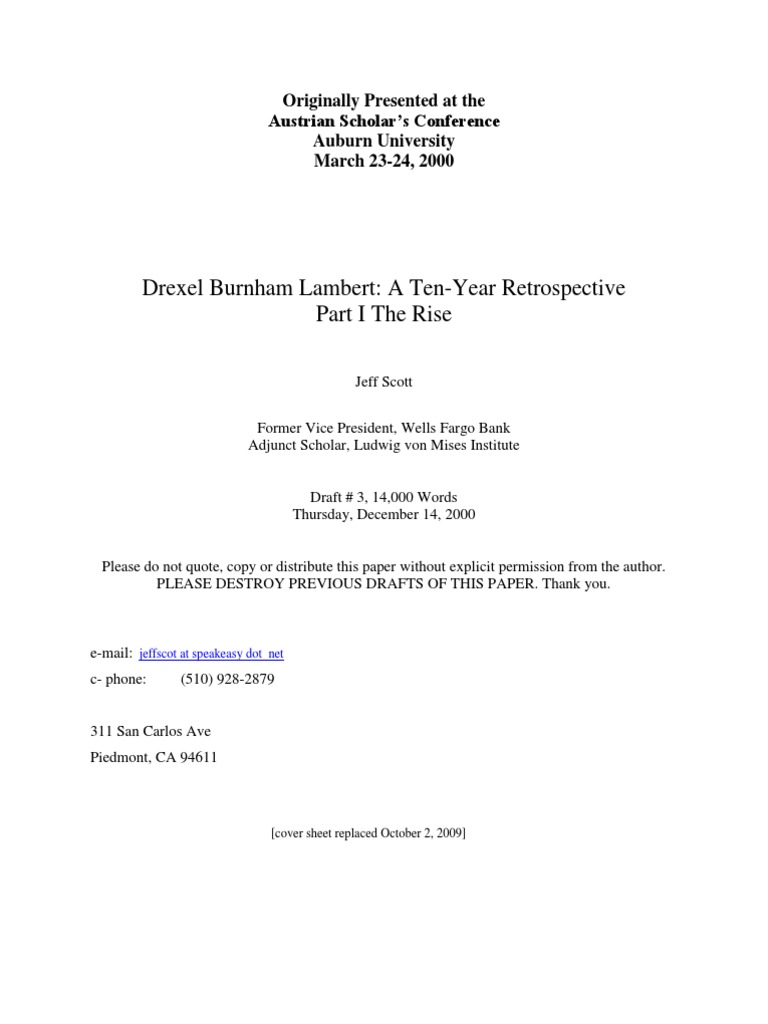 Drexel Burnham Lambert A 10 Year Retrospective Part 1 The Rise | PDF