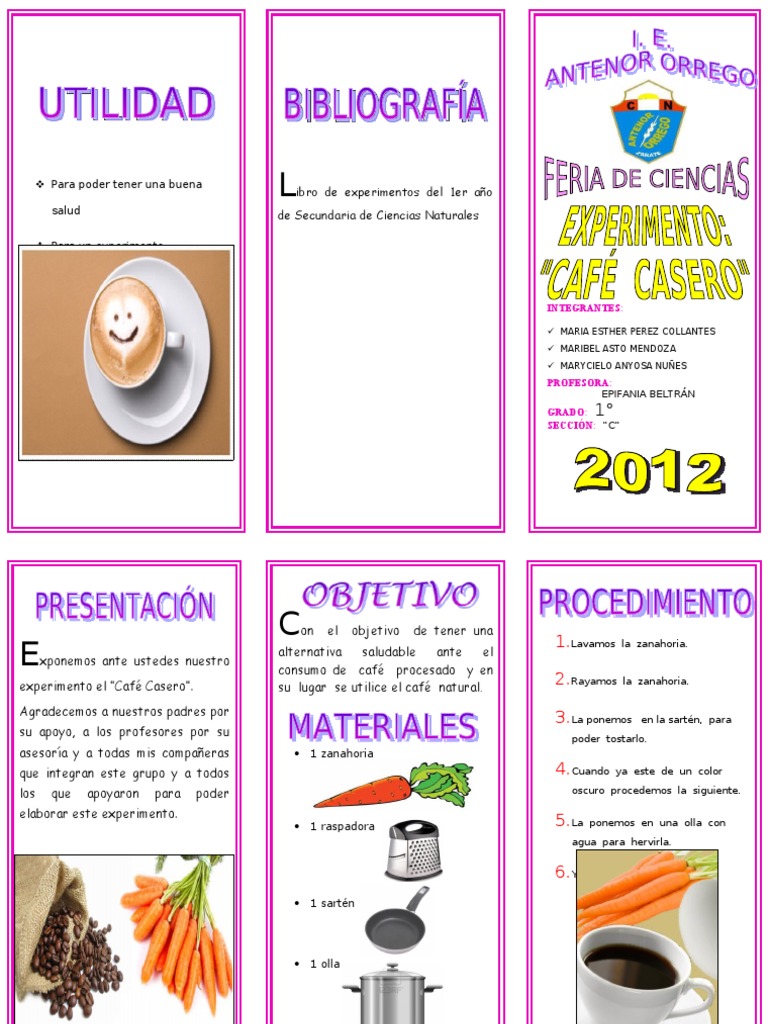 Triptico Experimento de Cafe | PDF | Cocina, comidas y vino