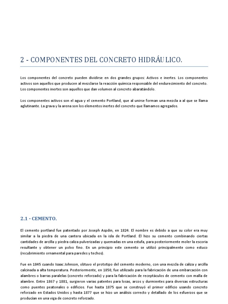 Componentes del concreto hidráulico | PDF | Cemento | Arena