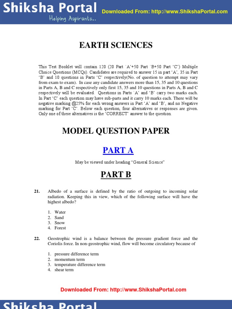 CSIR UGC NET Model Question Papers Earth Sciences | PDF | Landslide | Wound