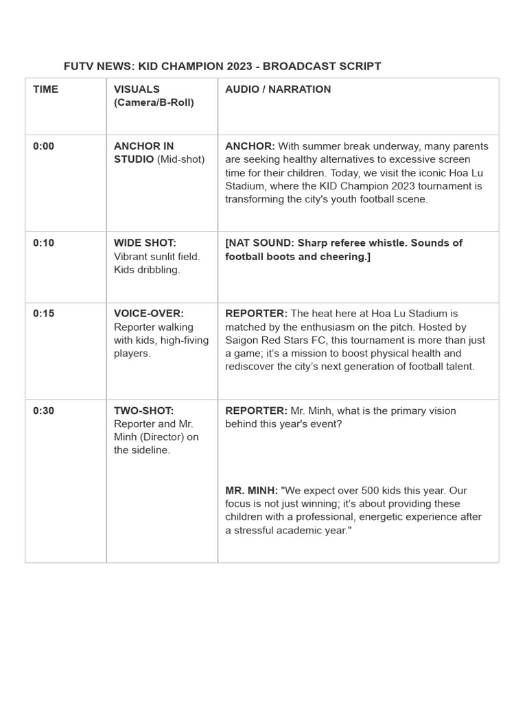 Futv News - Kid Champion 2023 - Broadcast Script | PDF
