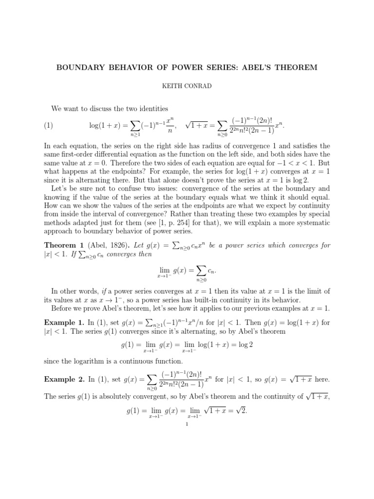 Abel's Theorem | PDF | Series (Mathematics) | Power Series