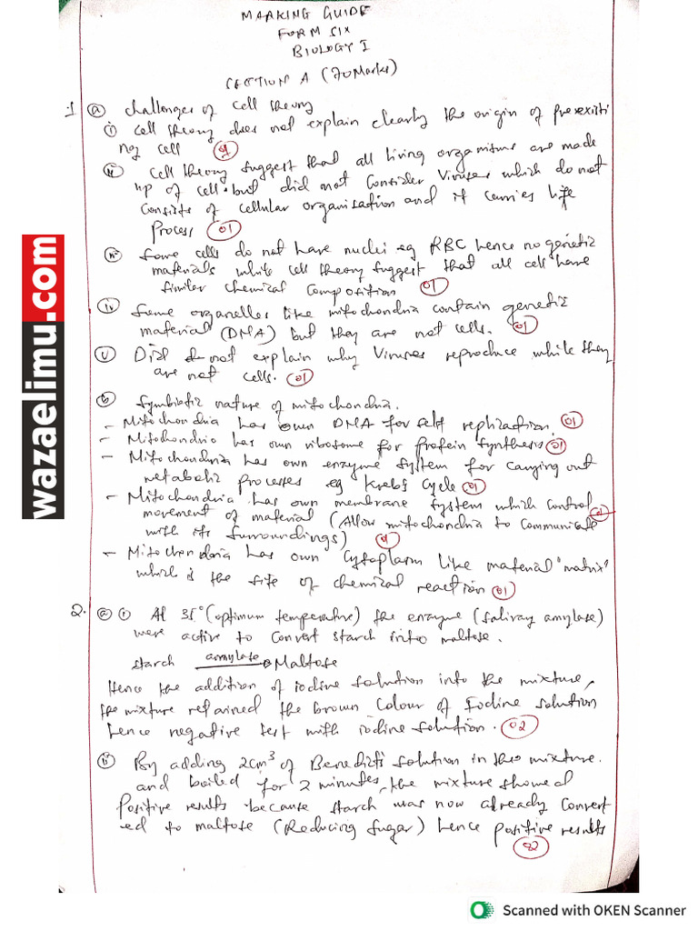 f6 Biology 1 Ms - Wazaelimu.com | PDF