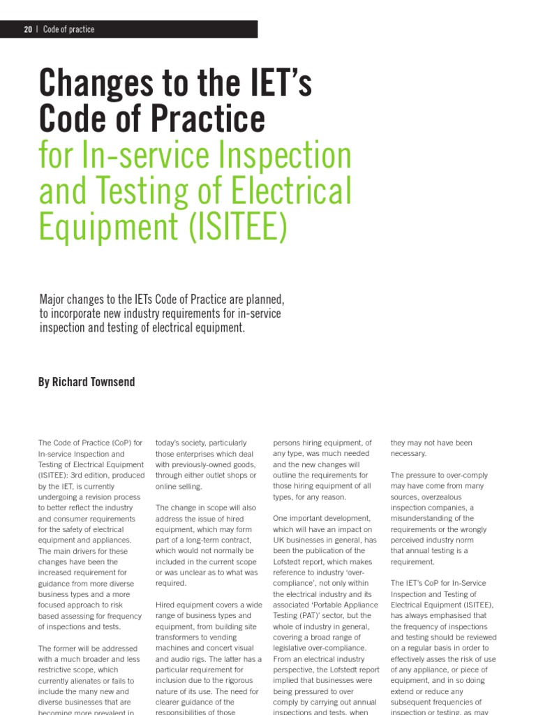 Changes To IET Code of Practice | PDF | Electrical Engineering | Safety
