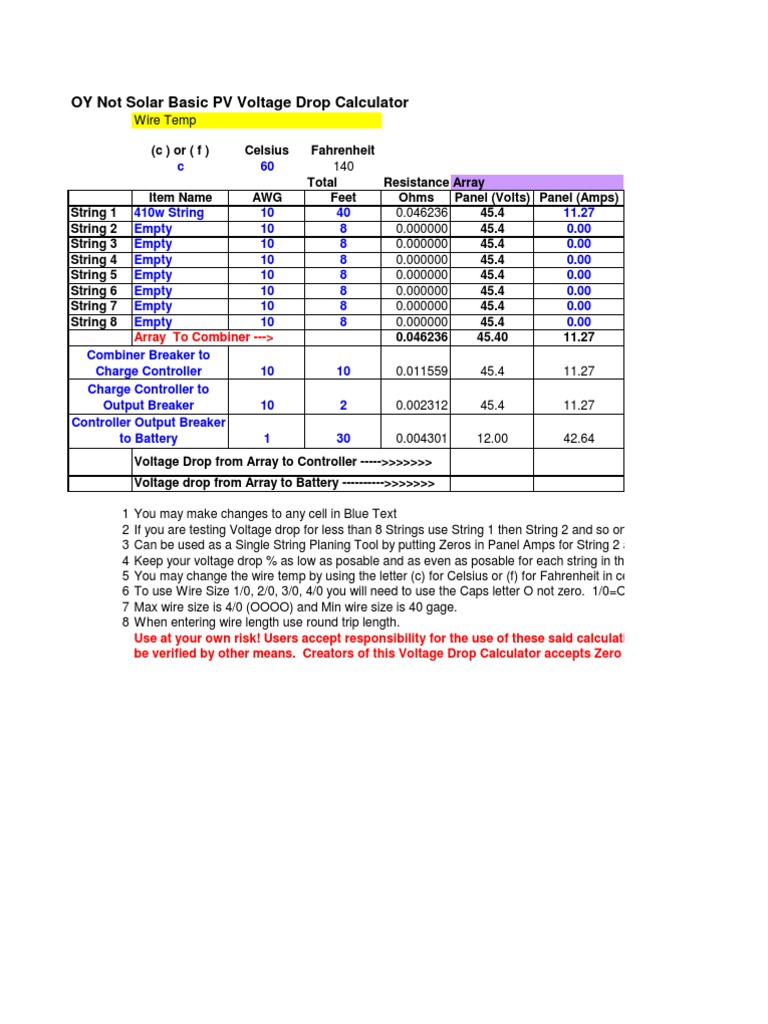 Solar Voltage Drop Calculator
