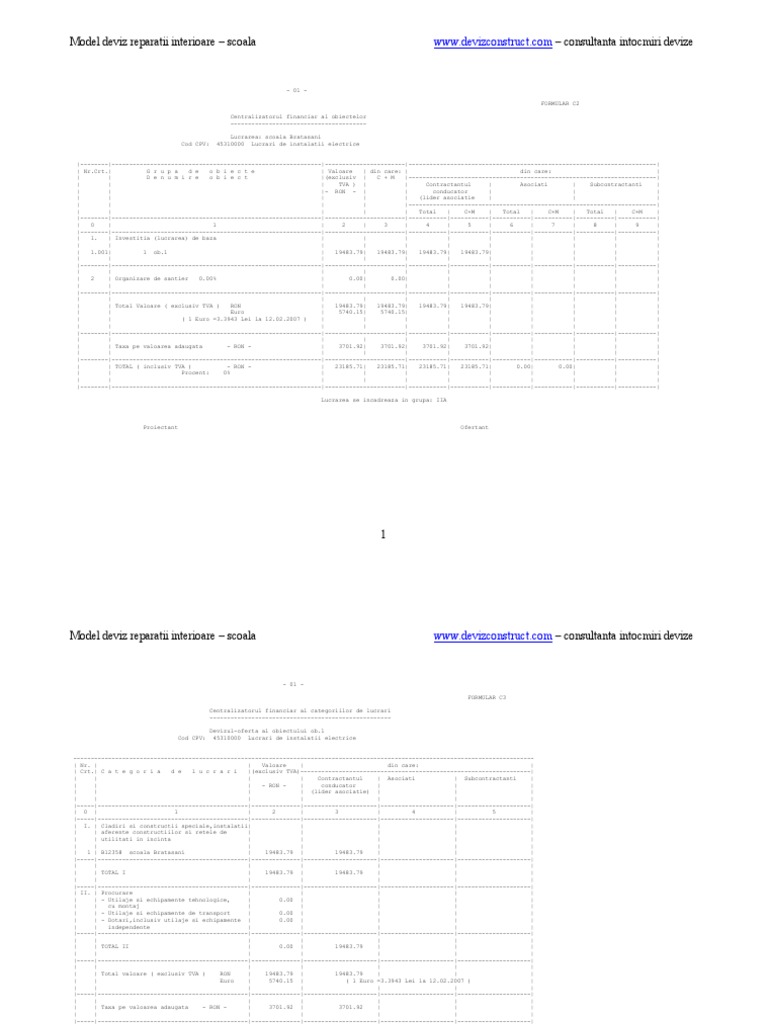 Model Deviz Reparatii Interioare - Scoala | PDF