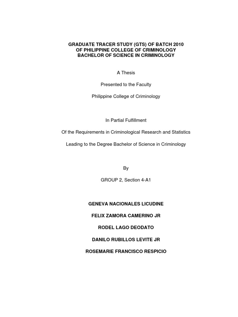 Criminology Thesis: Graduate Tracer Study: PCCR Graduates | PDF ...