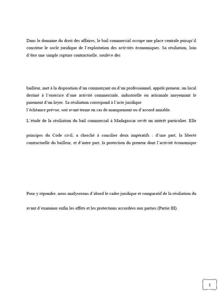 EXPOSE RESILIATION DU BAIL COMMERCIAL | PDF | Leasing | Loi