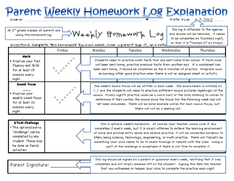 Parent Homework Log Explanation | PDF | Self-Improvement