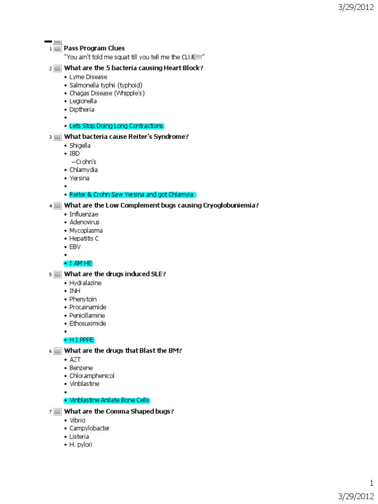 Medical Mnemonics and Clues Guide | PDF | Citric Acid Cycle | Diet ...