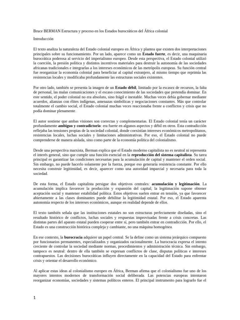 Bruce BERMAN Estructura y Proceso en Los Estados Burocráticos Del ...