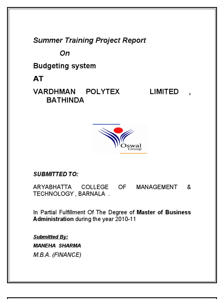 Project On Budgeting Pdf Budget Interest