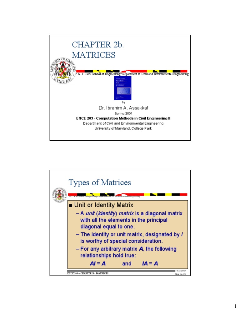 Chapter 2B. Matrices: Unit or Identity Matrix | PDF | Matrix ...