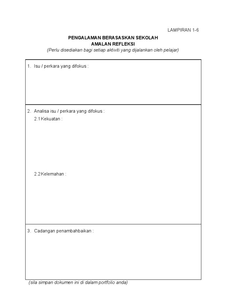Borang Amalan Refleksi (Lampiran 1-6) | PDF