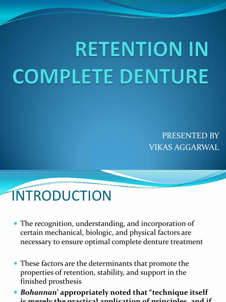 Retention in Complete Denture | PDF | Dentures | Tongue