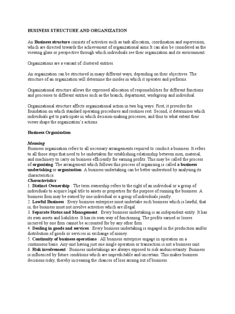 Business Structure and Organization: Meaning | PDF | Partnership ...