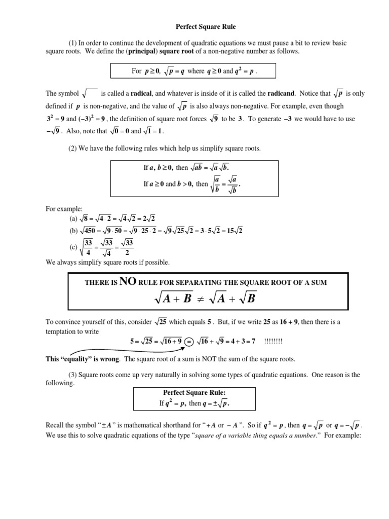 Perfect Square Rule, perfact, square, rule, mathematics | Square Root ...