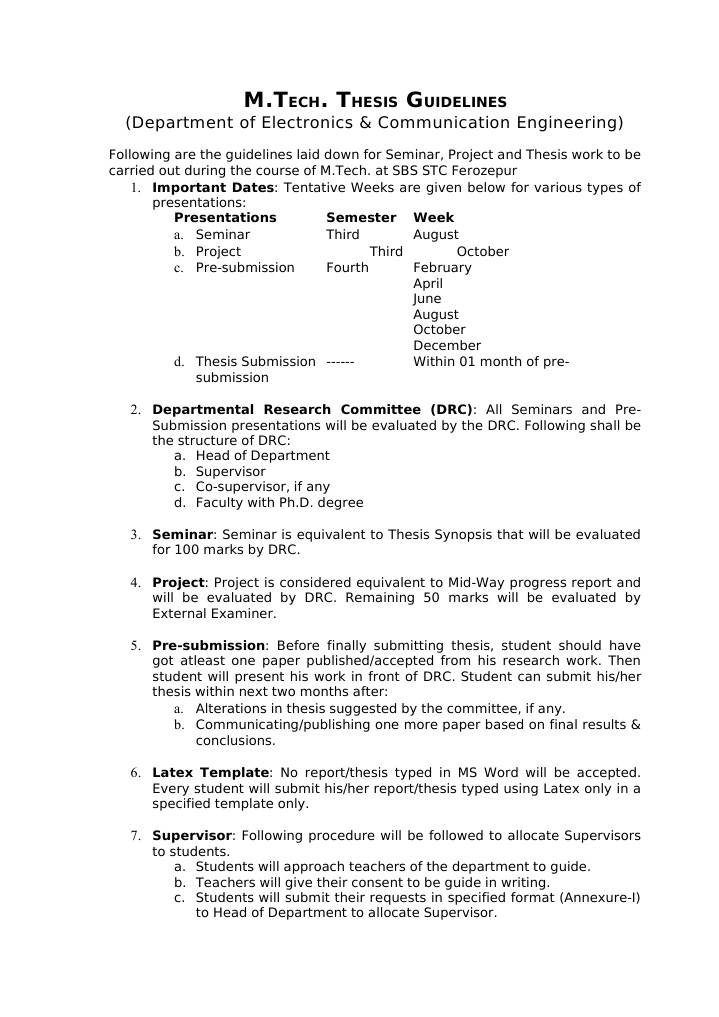 M.tech. Thesis Guidelines | PDF | Thesis | Academia