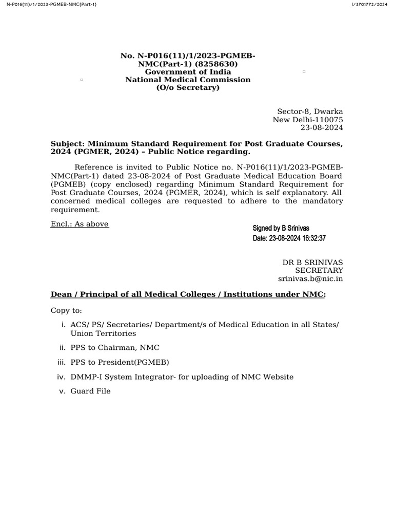 NMC Public Notice - Reg. MSR PG Courses 2024 (PGMER 2024) - 23.08.2024 ...