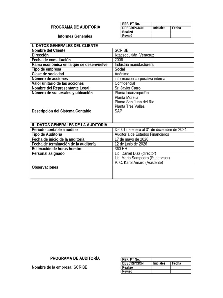 III-3 Programa de Auditoria | PDF | Auditoría | Estado financiero