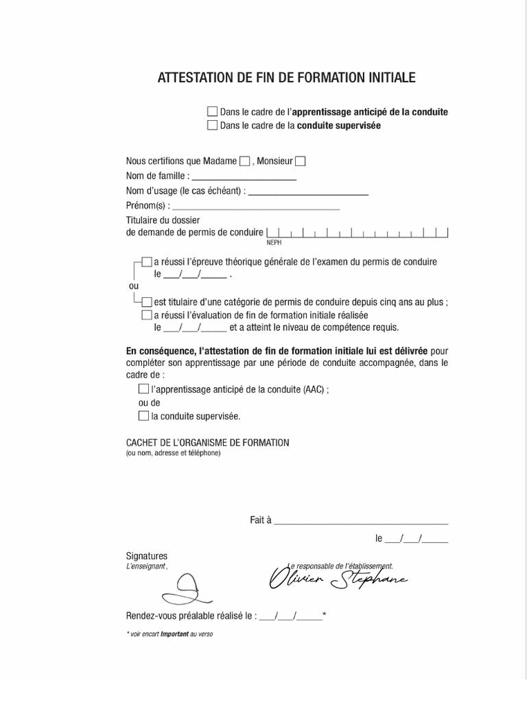 Attestation de Fin de Formation Initiale | PDF