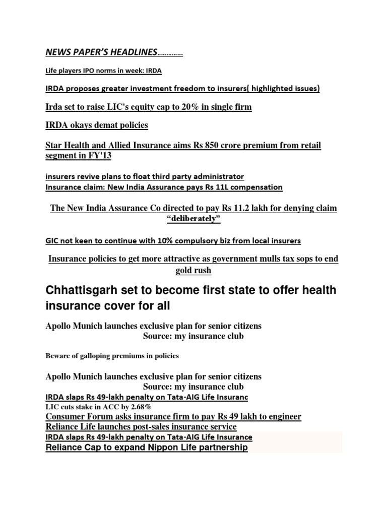 Insurance Industry Updates | PDF | Finance & Money Management