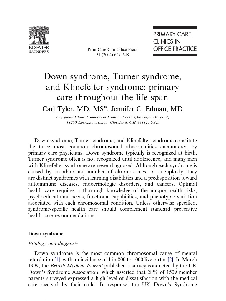 Down Syndrome, Turner Syndrome, and Klinefelter Syndrome | PDF | Down ...