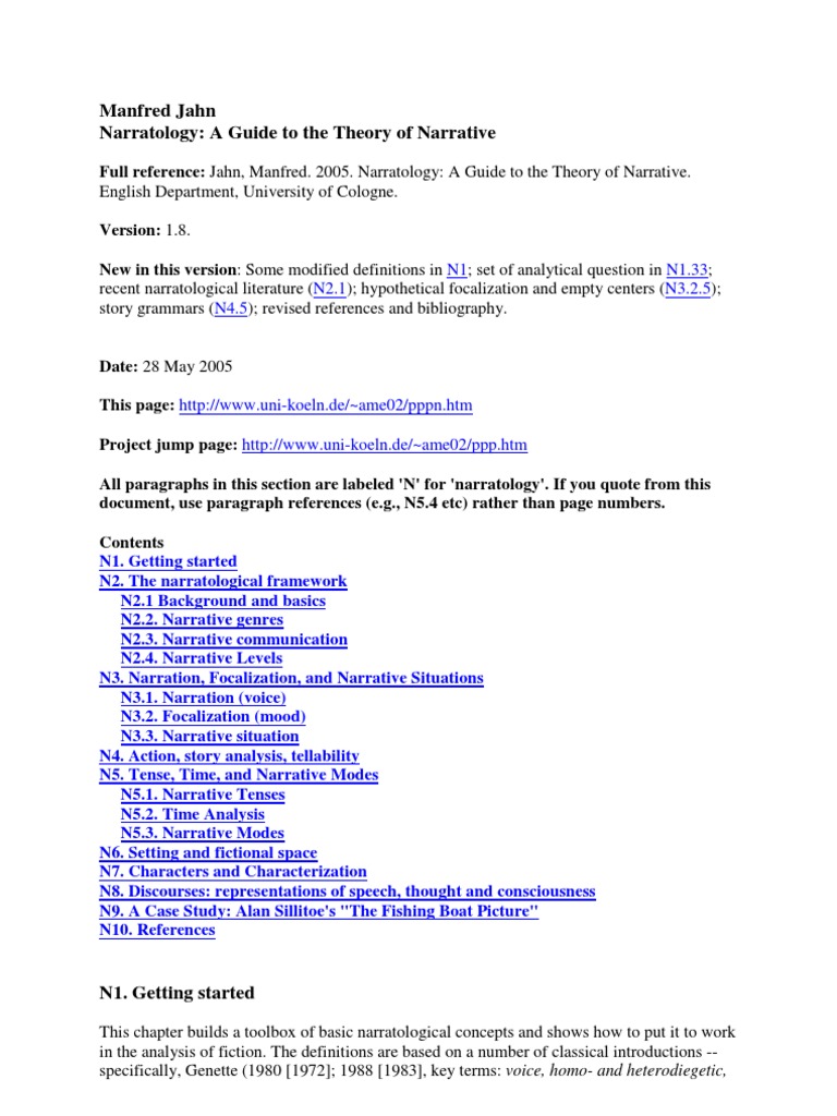 Narratology Overview Manfred Jahn | PDF | Narration | Narrative