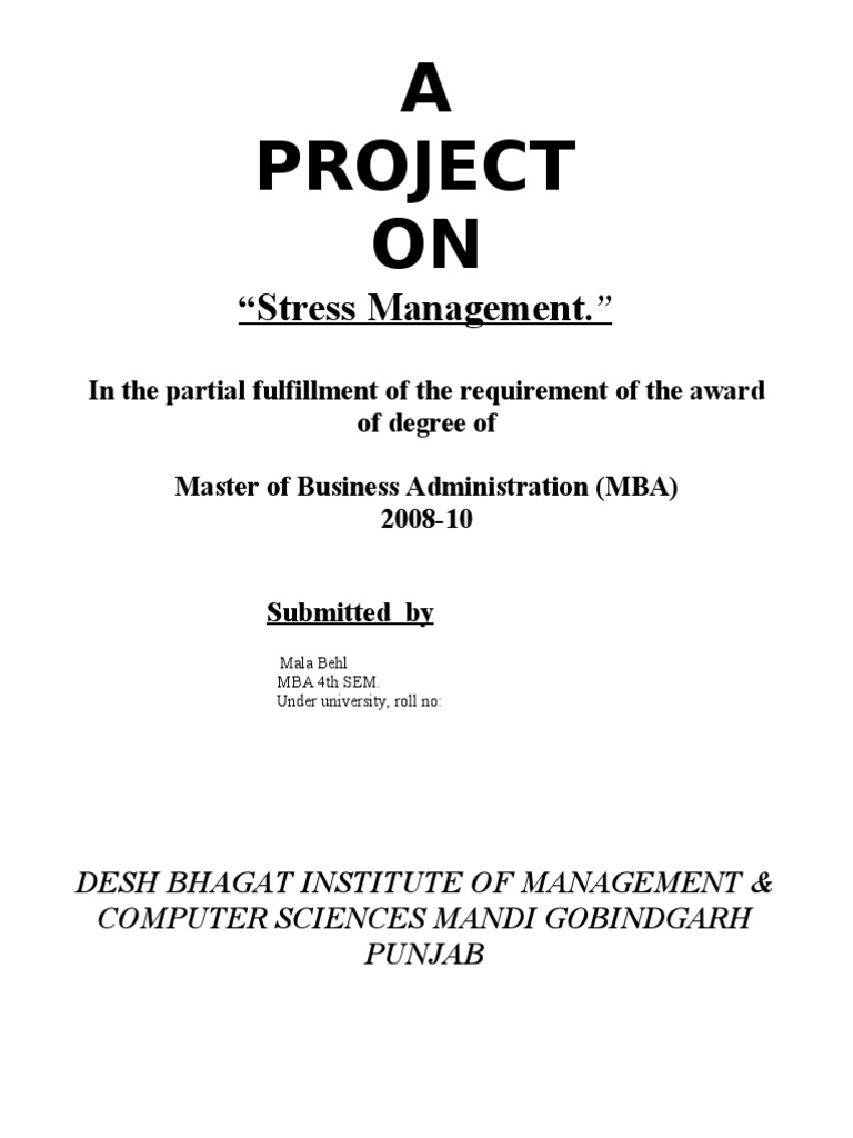 Stree MGMT of T.C Terrytex Ltd. | PDF | Stress Management | Stress ...
