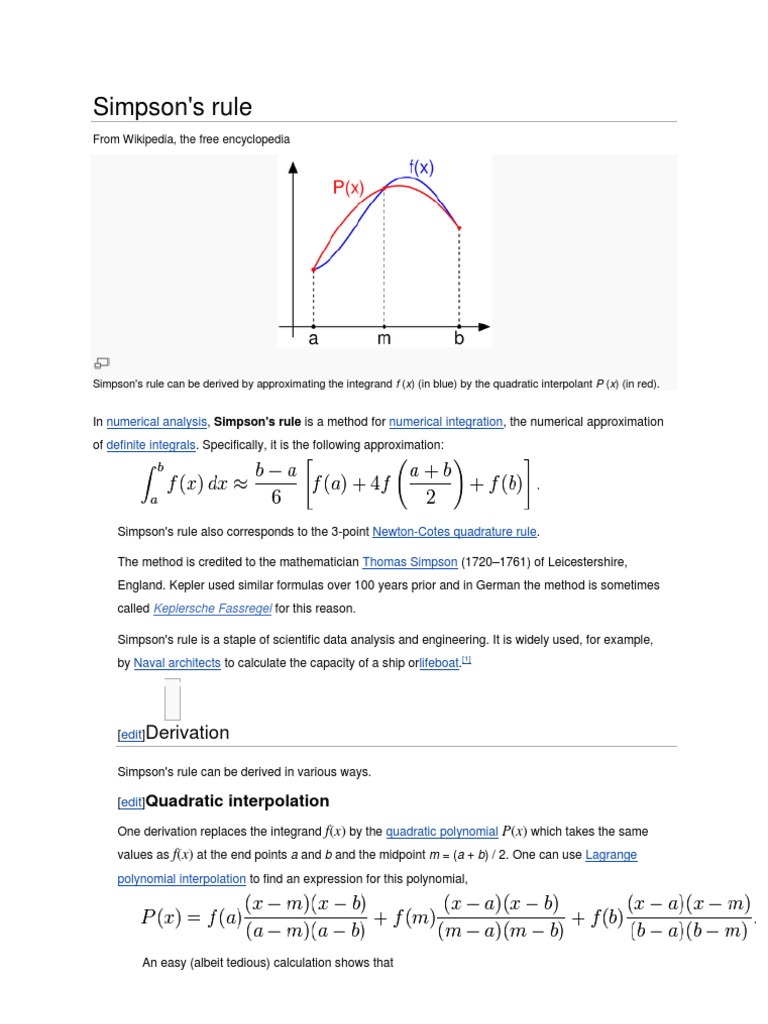 Simpson's Rule: Derivation | PDF | Calculus | Analysis