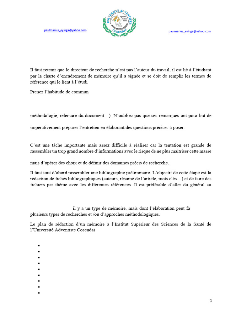 Plan de Redaction Du Memoire | PDF | Mémoire | Science