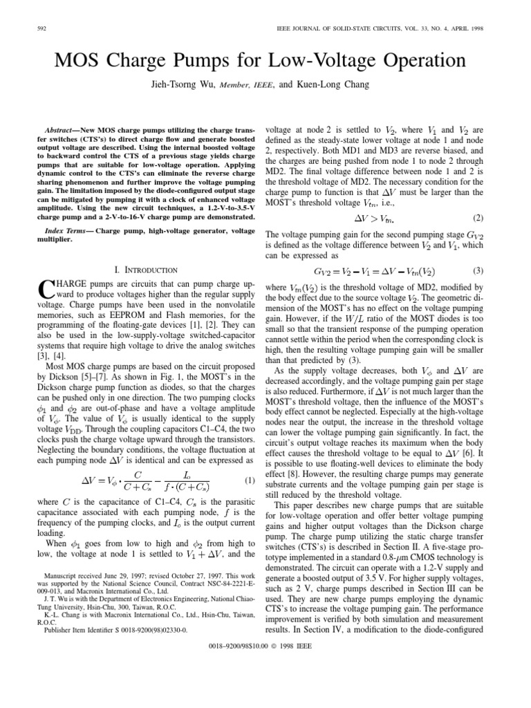 MOS Charge Pump For Low Voltage Operation | PDF | Capacitor | Mosfet