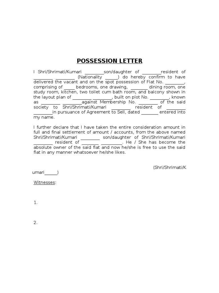 Possession Letter of Flat | PDF