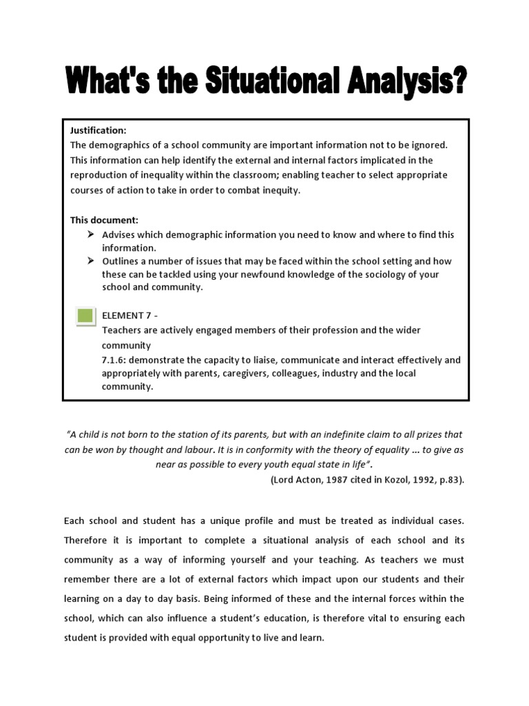 Situational Analysis | PDF | Community | Teachers