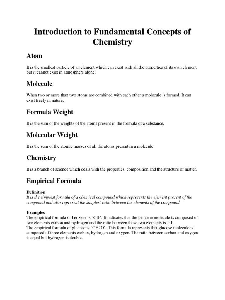 Introduction To Fundamental Concepts of Chemistry For Class XI | PDF ...