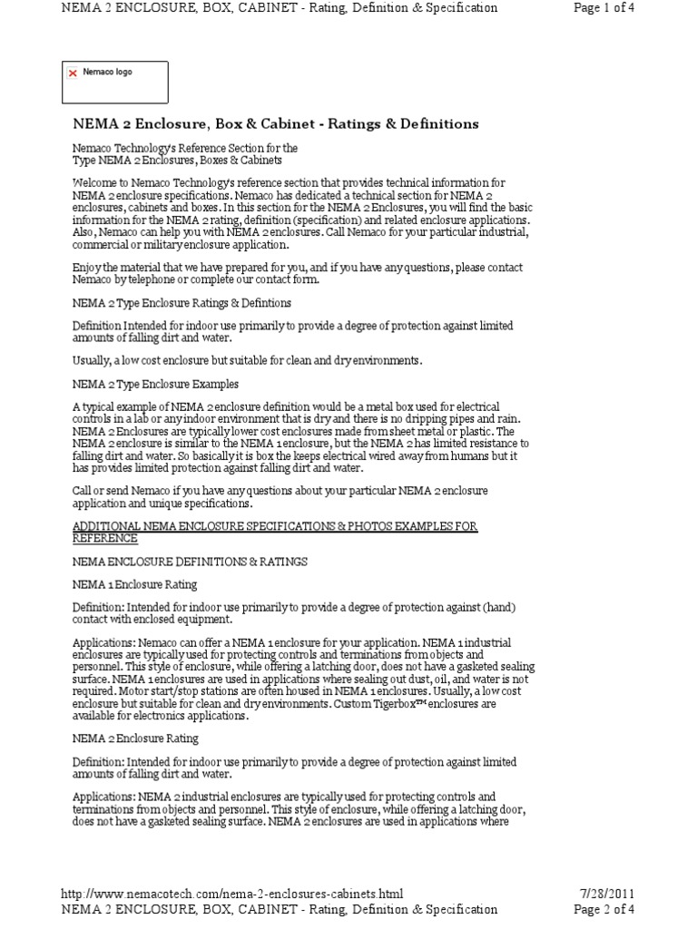 NEMA 2 Enclosure, Box & Cabinet - Ratings & Definitions: Nemaco Logo ...