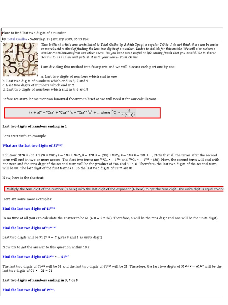 How To Find Last Two Digits | PDF | Teaching Mathematics | Mathematical Analysis