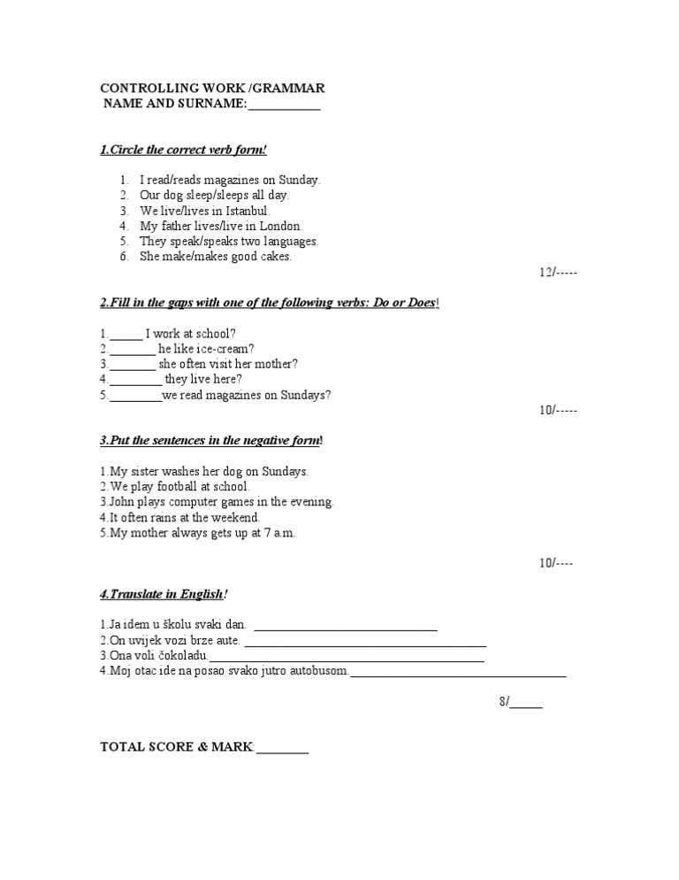 Circle the Correct Verb Forms Worksheet | PDF