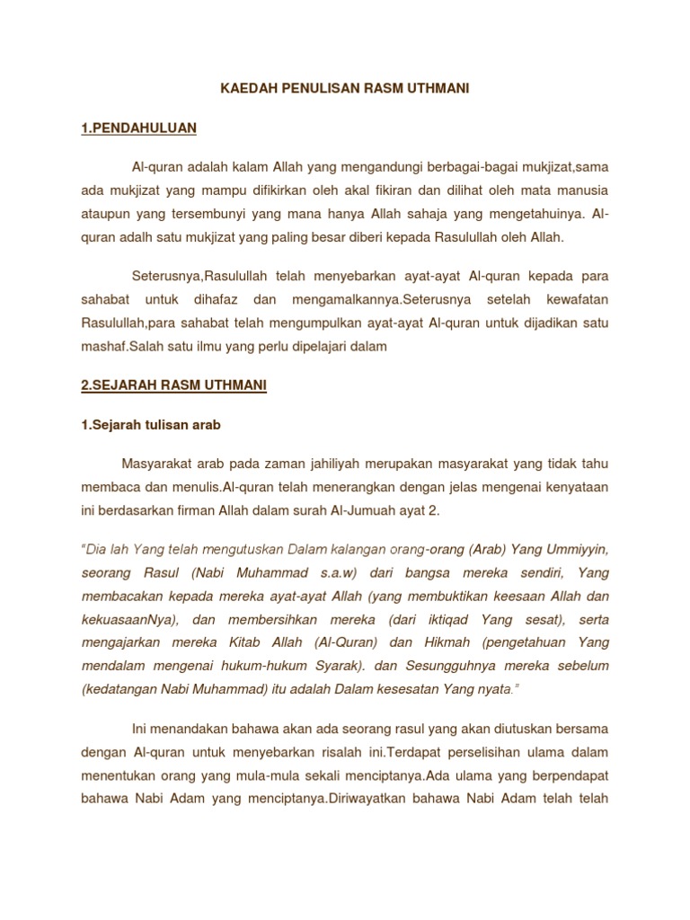 Kaedah Penulisan Rasm Uthmani | PDF