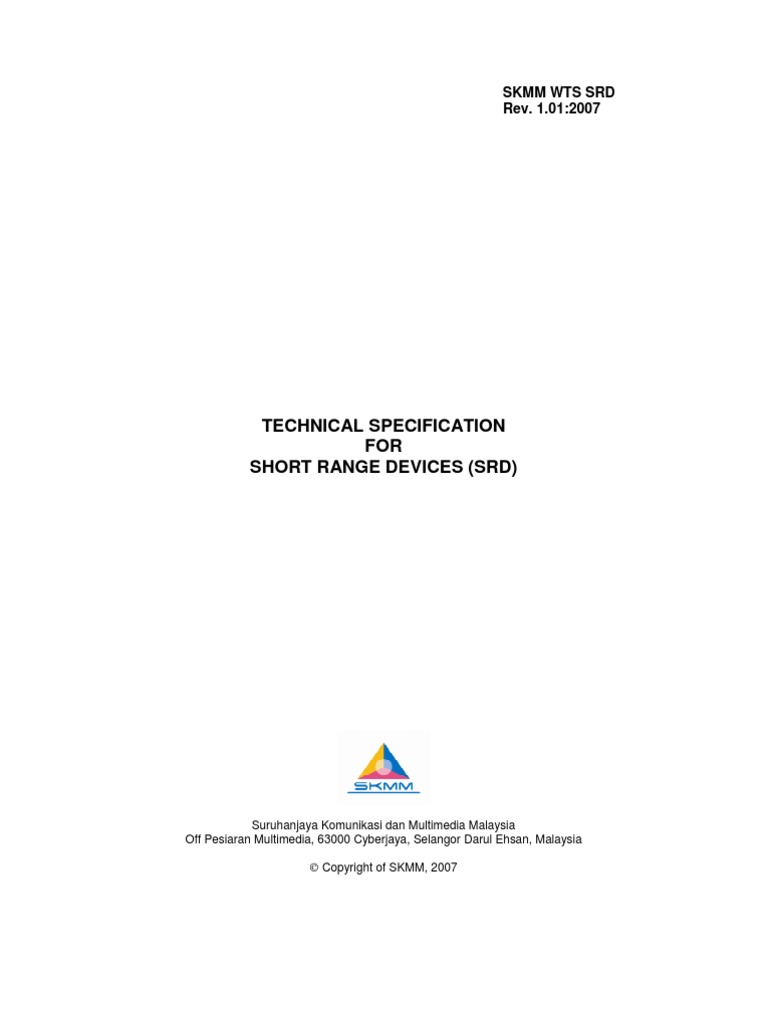 Technical Specification FOR Short Range Devices (SRD) : SKMM Wts SRD ...