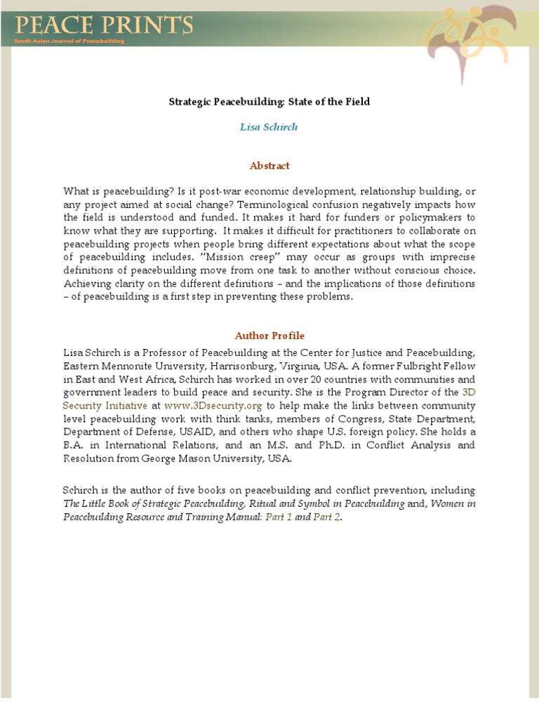 Strategic Peacebuilding State of The Field | PDF | Peacebuilding ...