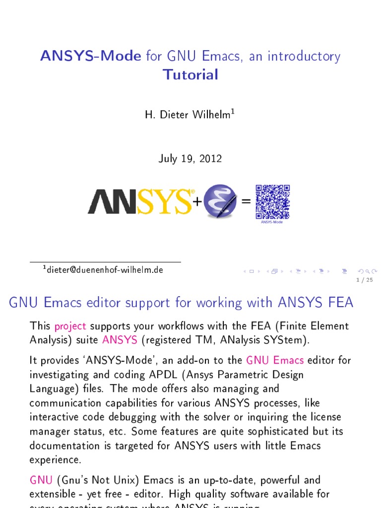 Introduction to ANSYS-Mode: A Tutorial on Using the GNU Emacs Text Editor to Work with ANSYS ...