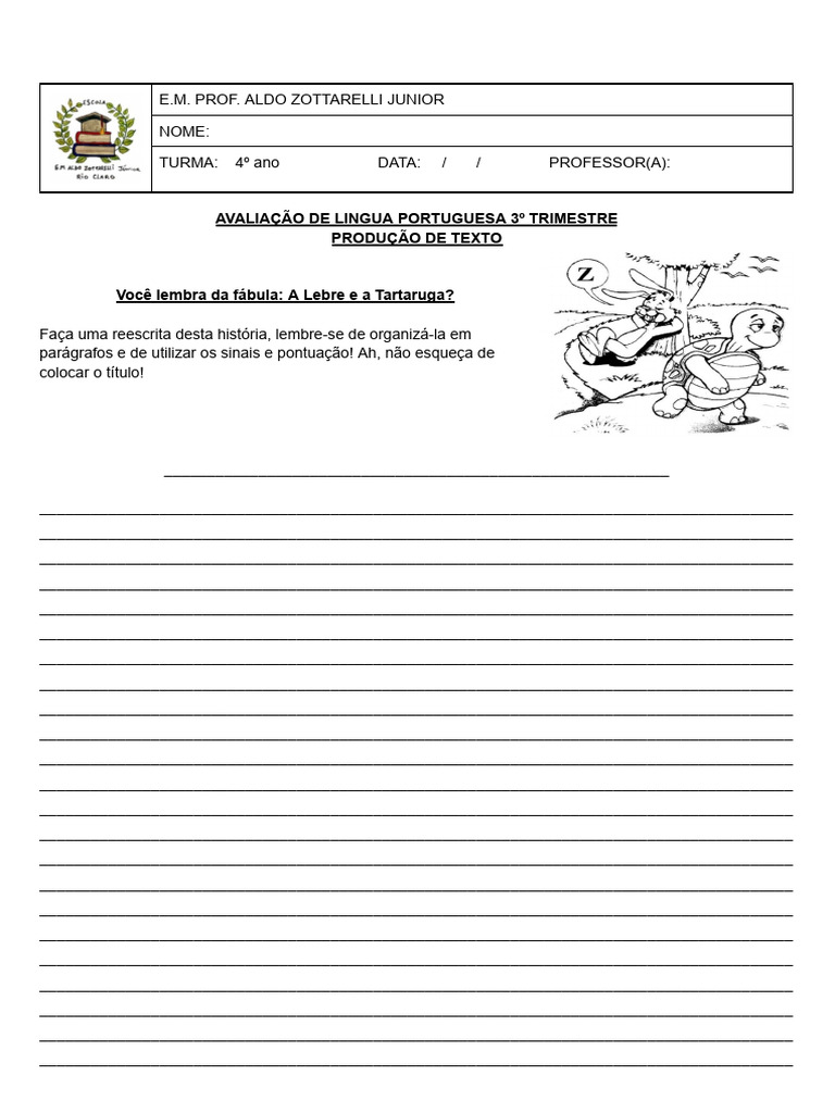 Proposta de produção textual para 4º ano Fundamental | PDF