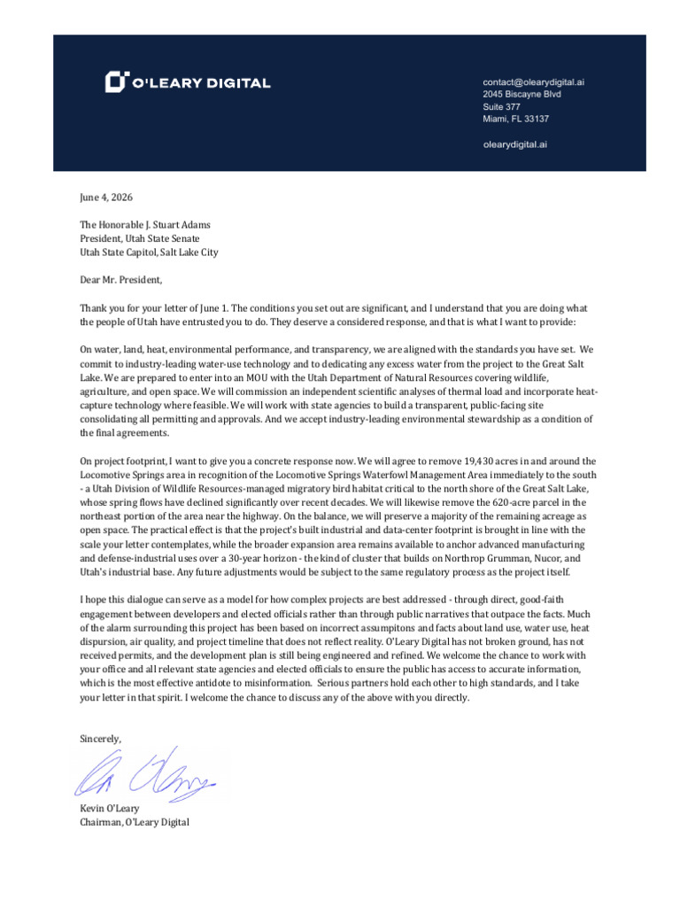 KO Letter to President Adams 6-4-26 | PDF | Natural Environment