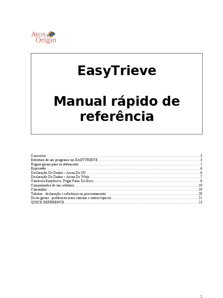 Guia rápido de referência do EasyTrieve | PDF | Notação | Codificações