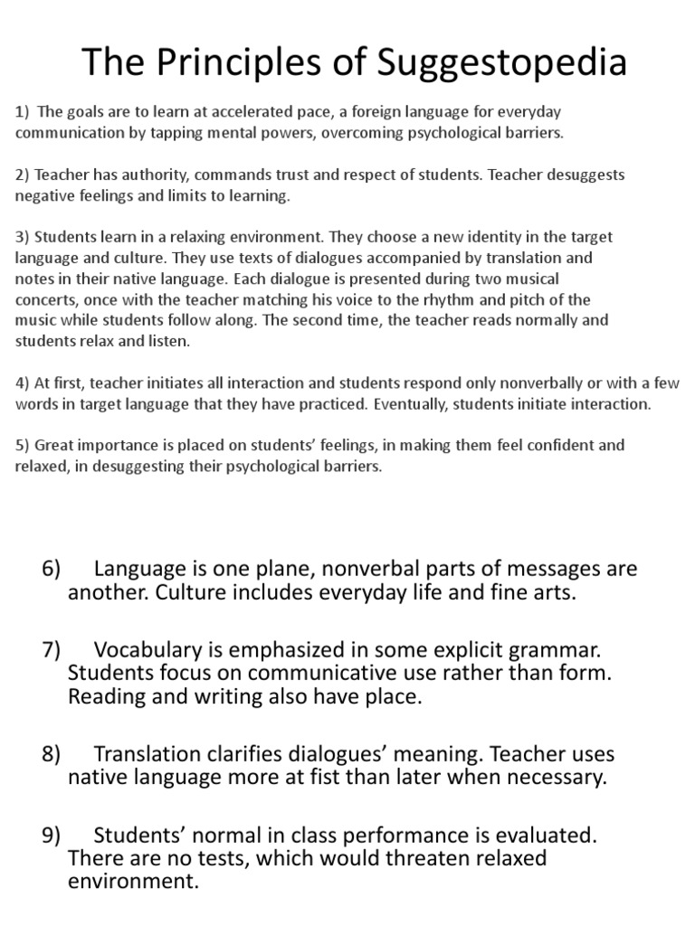 The Principles of Suggestopedia | PDF